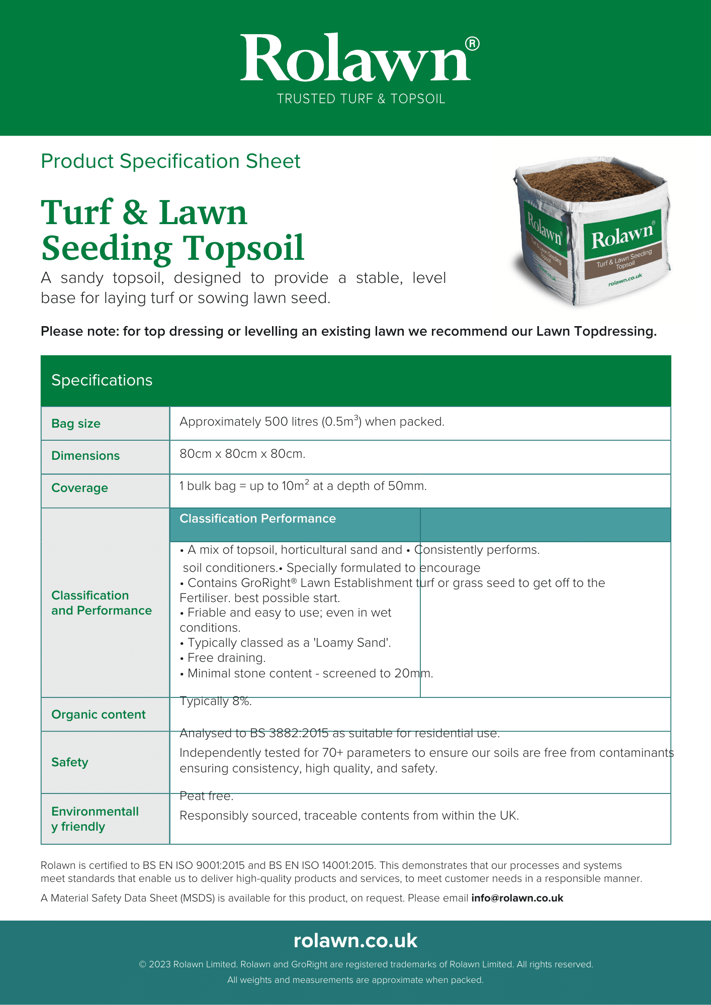 Downloadable Product Technical Specification Sheets | Rolawn