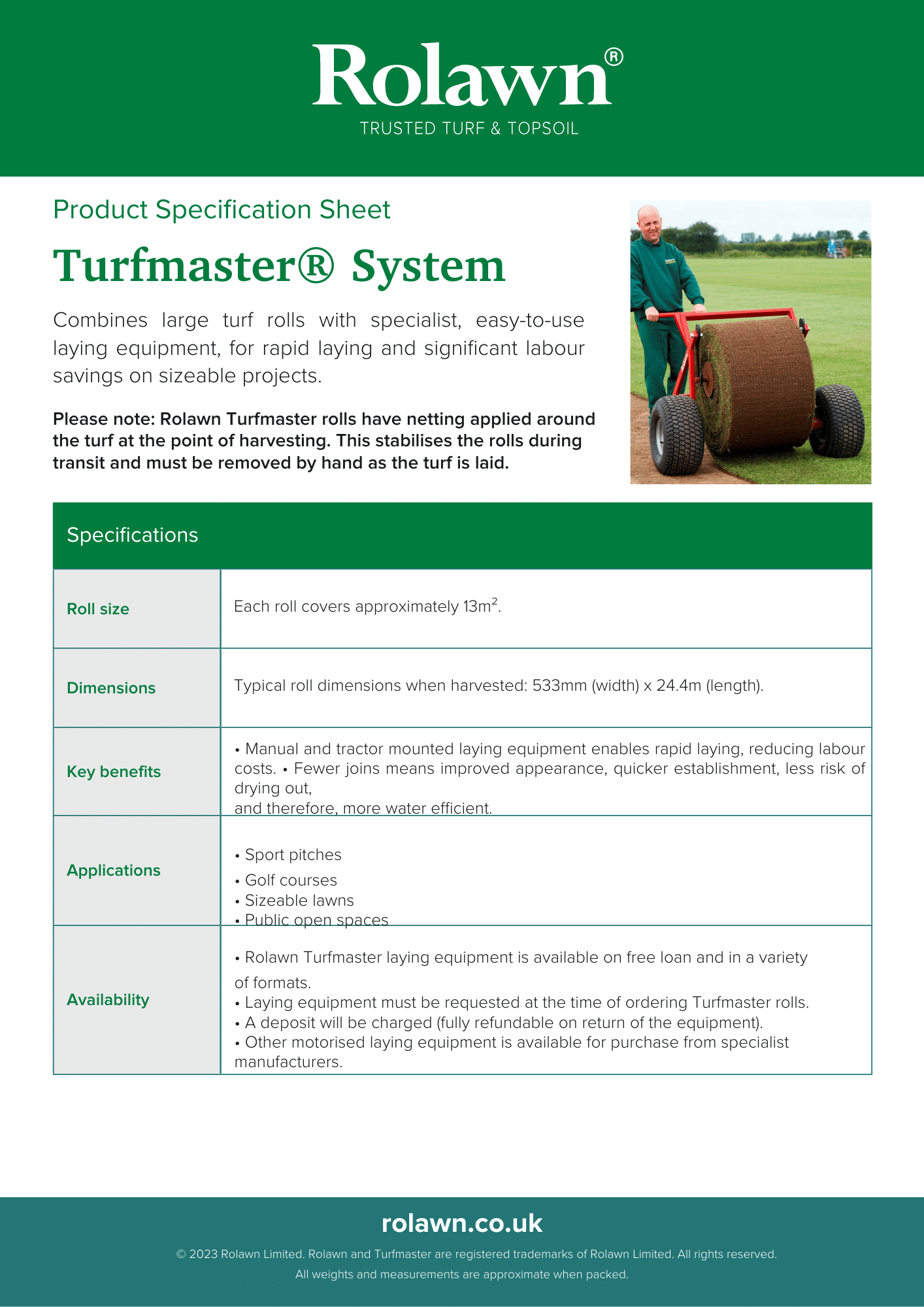 Downloadable Product Technical Specification Sheets | Rolawn
