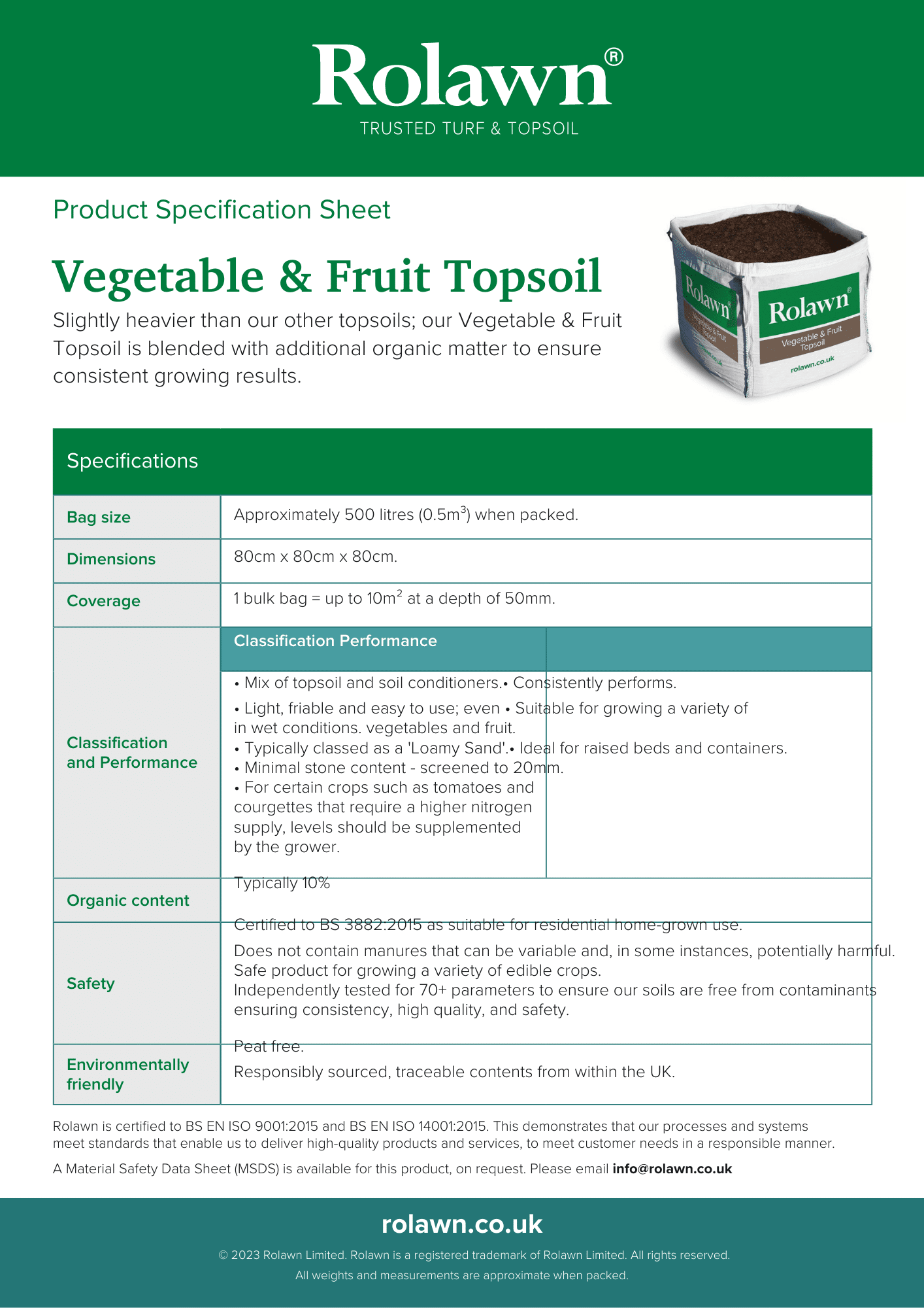 Downloadable Product Technical Specification Sheets | Rolawn